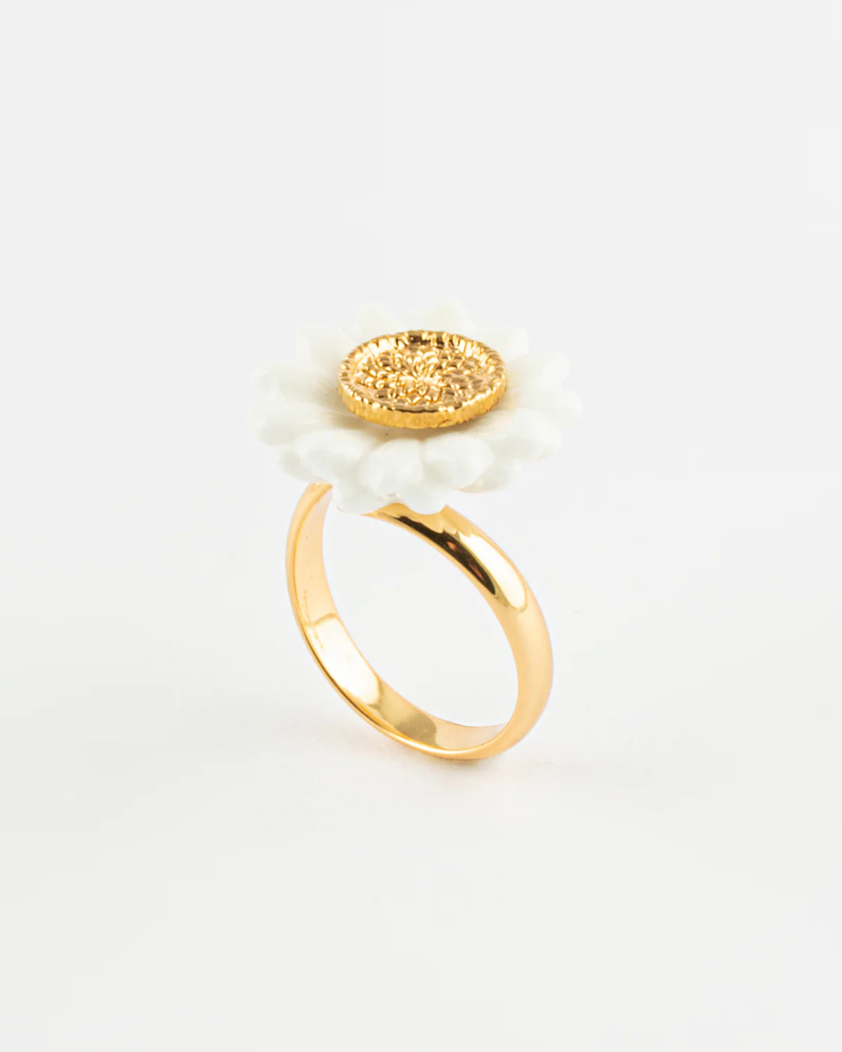 Hand-Painted Porcelain Daisy Ring – Adjustable Gold-Plated Floral Ring ...
